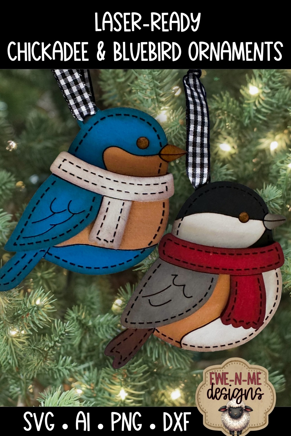 Bluebird and Chickadee Laser Ready Ornaments | Winter SVG