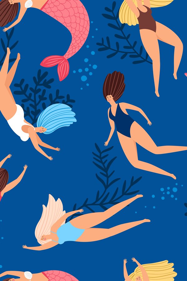 Swimmers girls and mermaids pattern