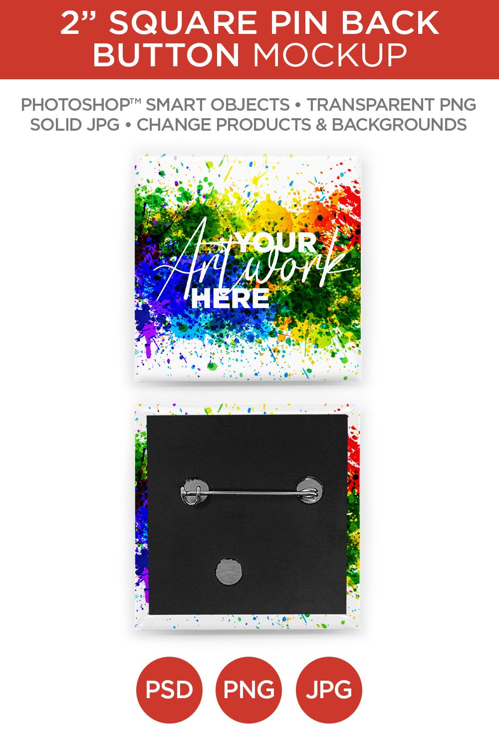 2" Square Button Pin Back Mockup & Template
