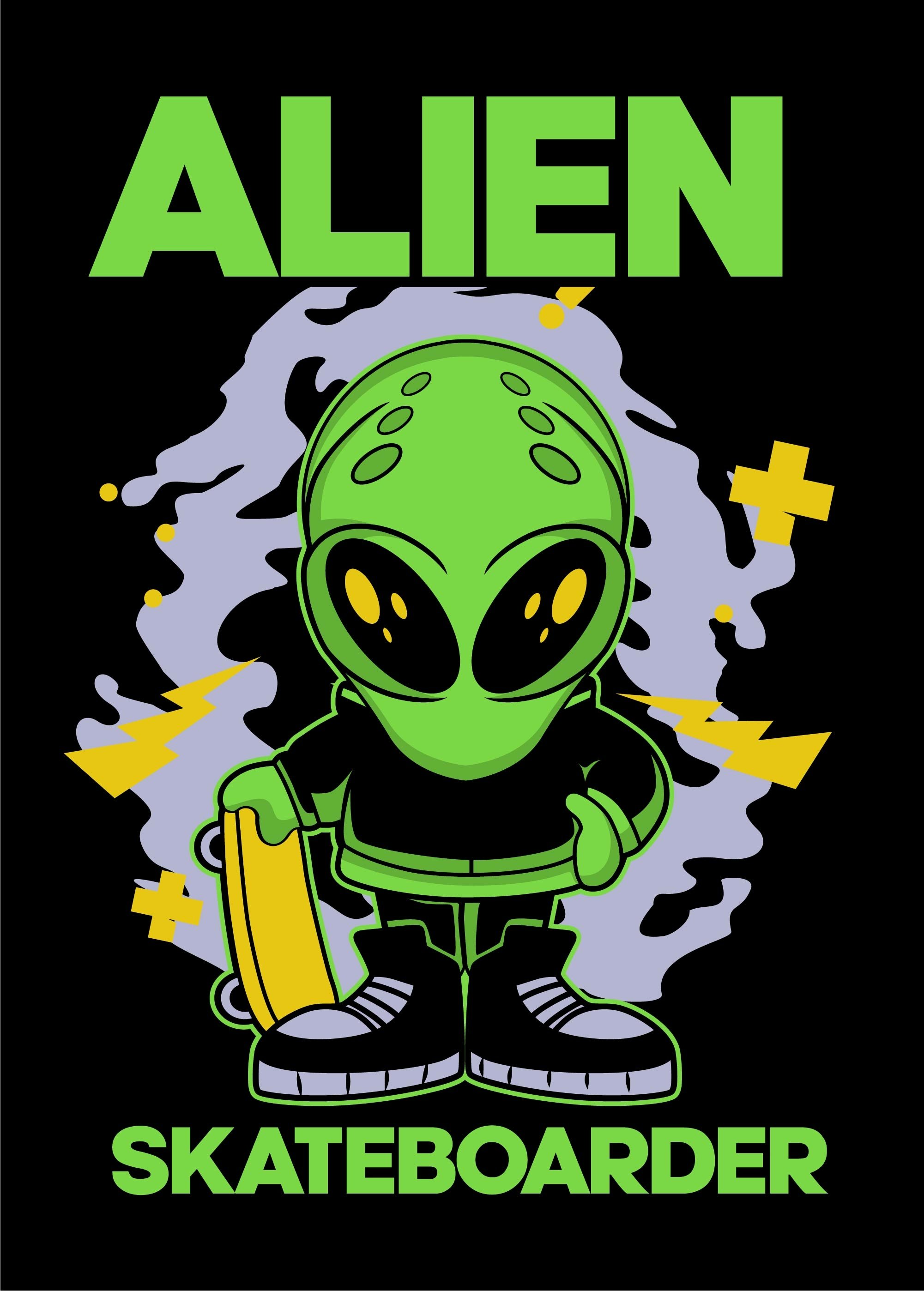 ALIEN SKATEBOARD CARTOON