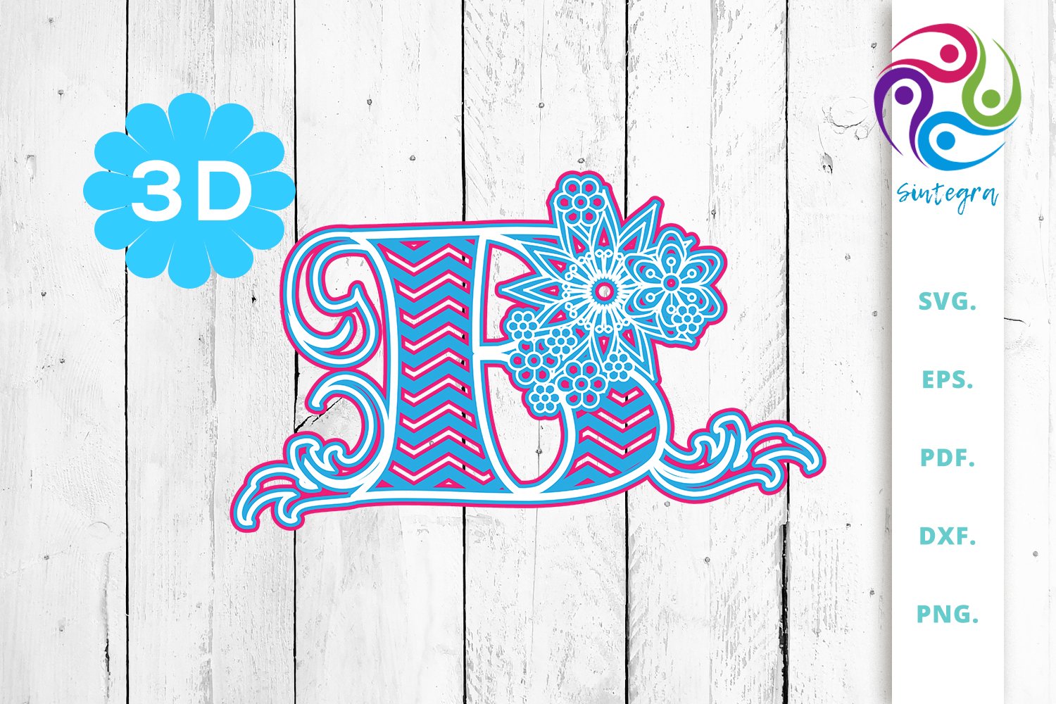 3D Multilayer Floral Chevron Letter B , SVG Cut File