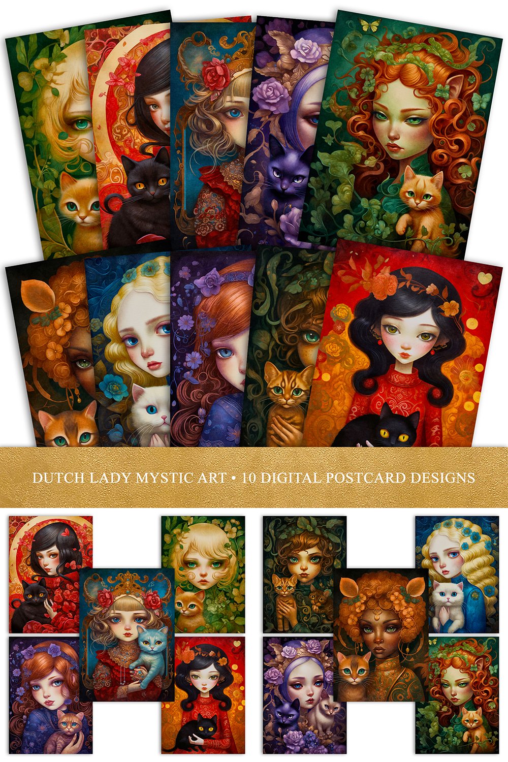 Cat Lady Portrait Postcard and Poster Print Set