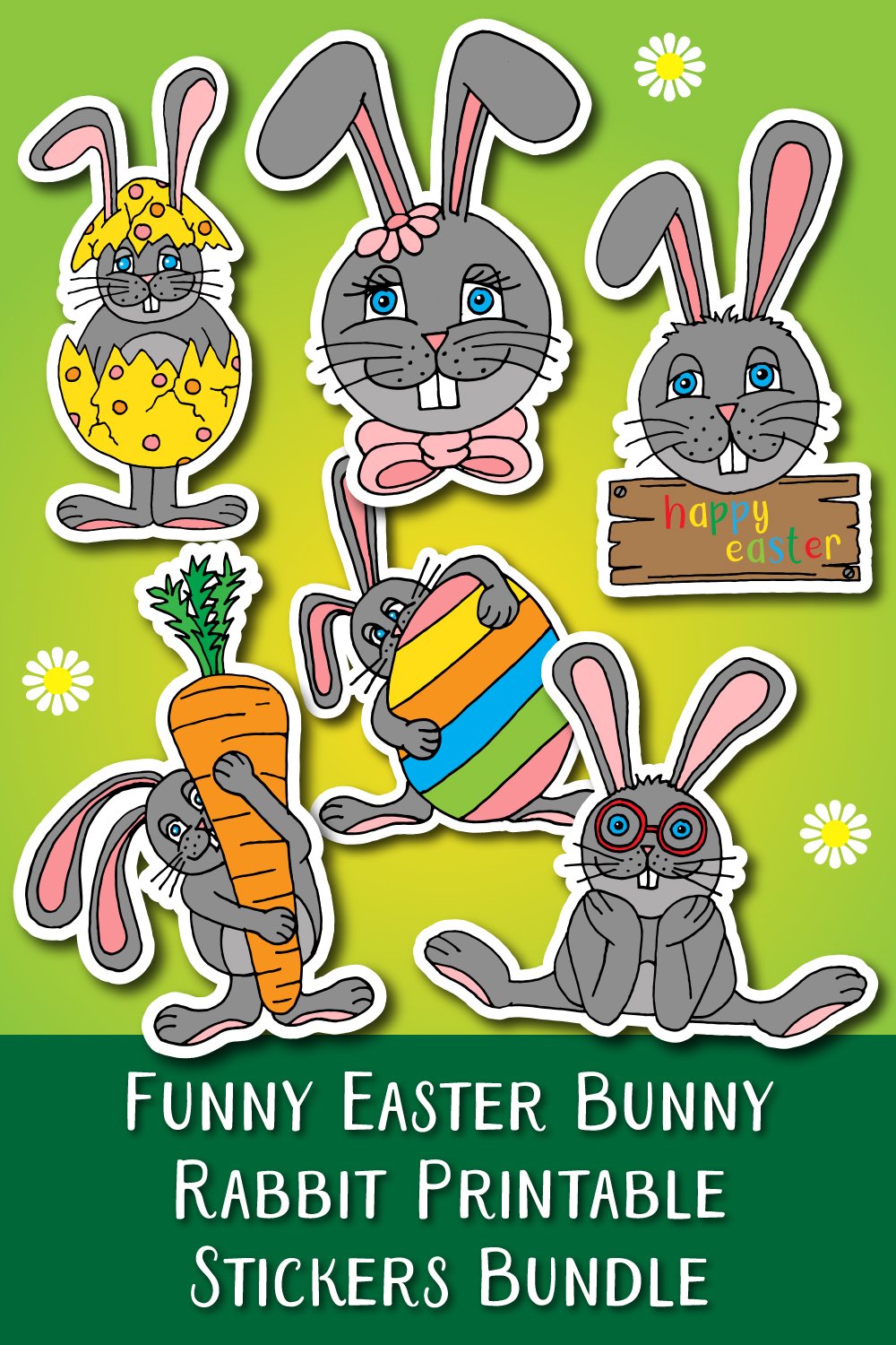 Easter Bunnies Printable Bunny Rabbit Stickers Bundle