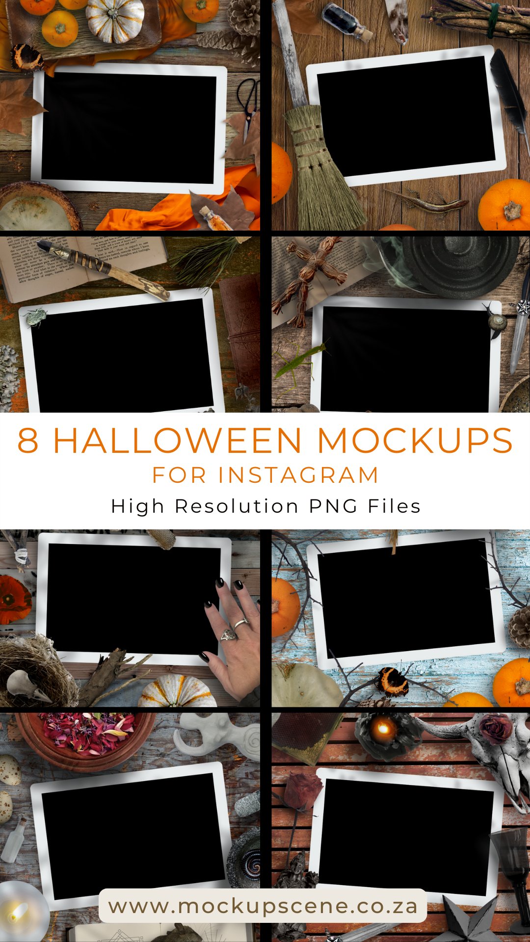 8 Spooky Halloween Device Mockups, Flat Lay PNG Files