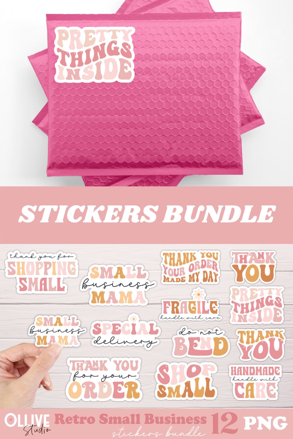 Retro Small Business Stickers Bundle PNG | Retro Sticker PNG