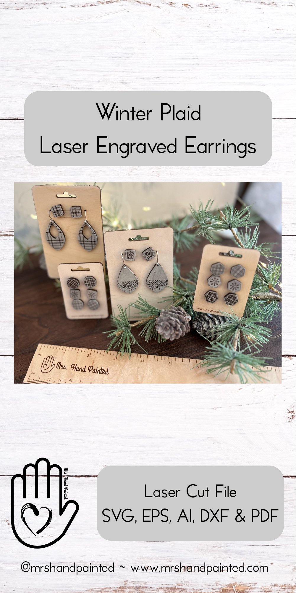 Winter Plaid Engraved Earrings - Laser Cut File