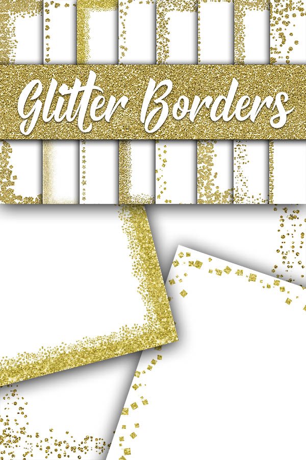Gold Glitter Borders Digital Paper (37328)
