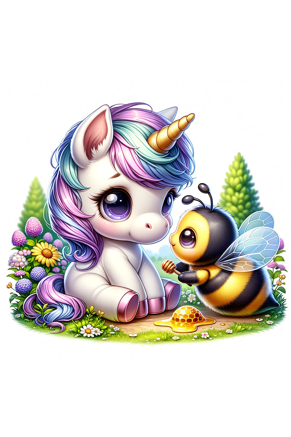 Cute Unicorn with Bee Friend JPG Sublimation Design
