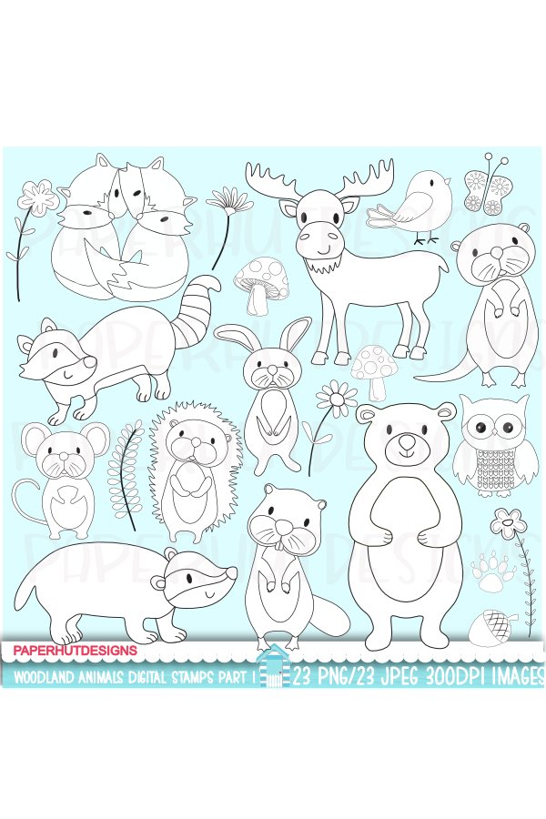 Woodland Forest Animals Digital Stamps