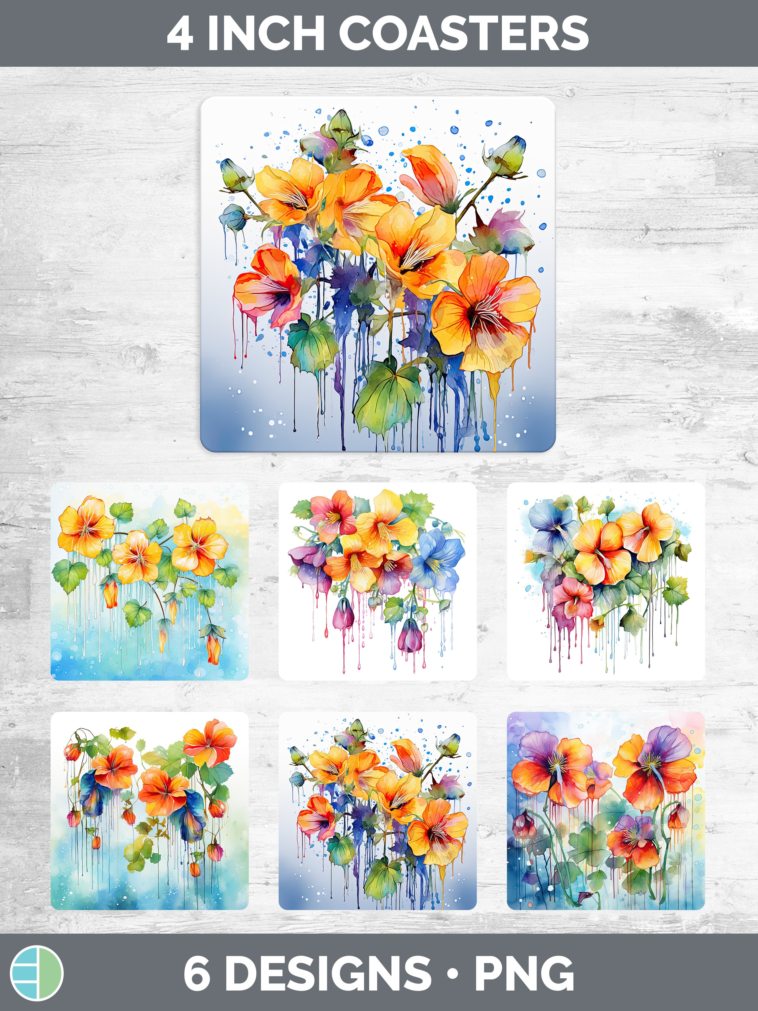 Splat Rainbow Abutilon Flowers Square Coaster | Bundle Coast
