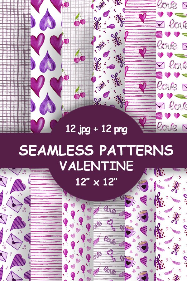 Collection of seamless patterns VALENTINE, (1128882)