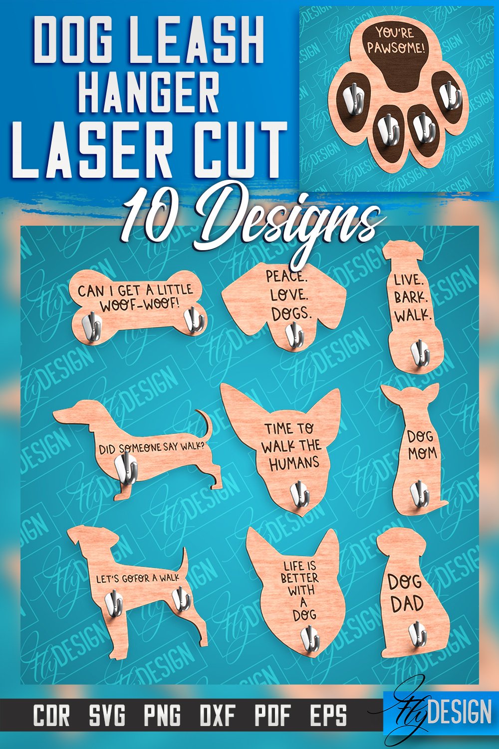 Dog Leash Hanger Laser Cut SVG Bundle|Dog Leash Wall Holder