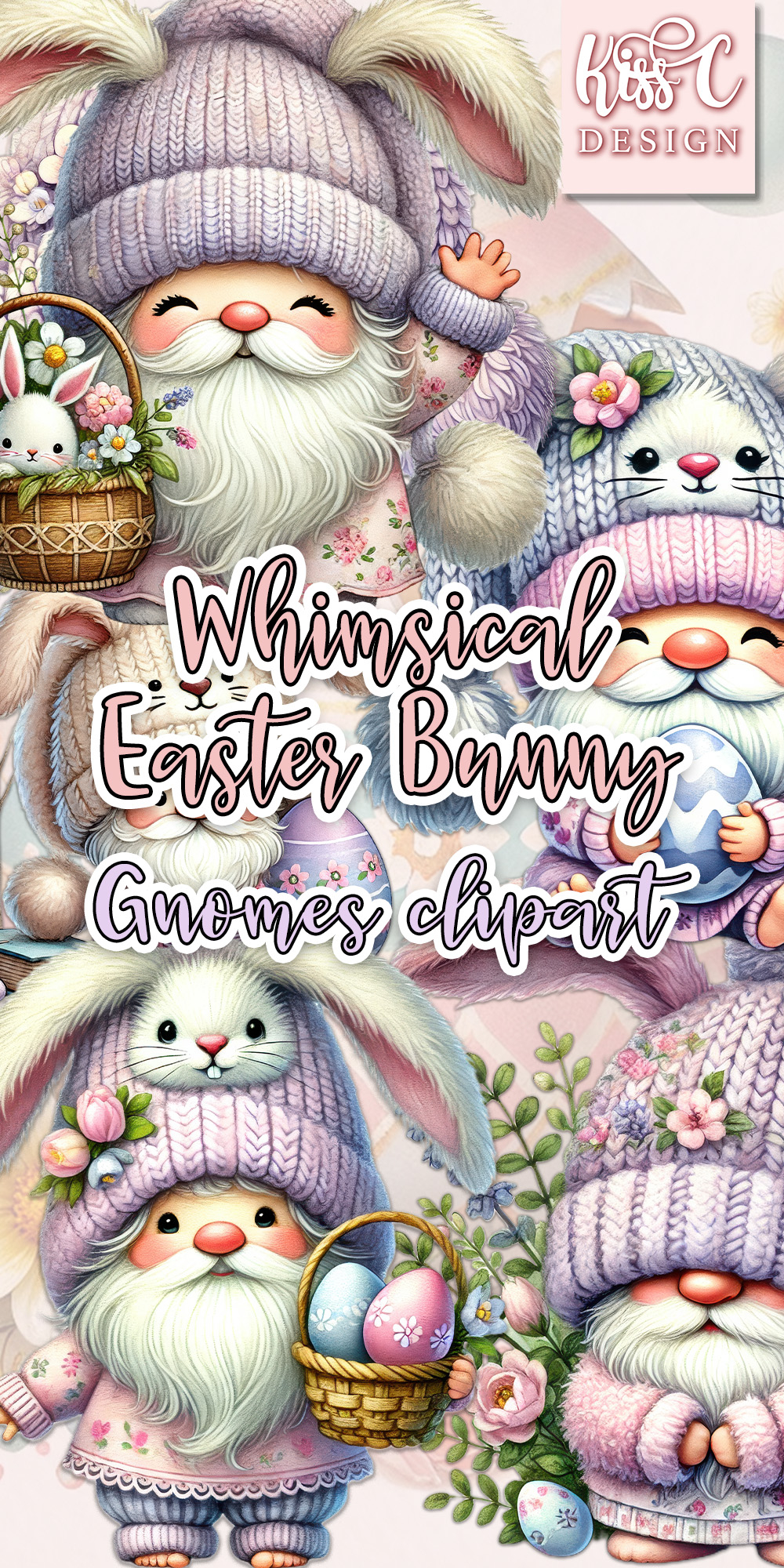 Springtime Easter Bunny Gnome Watercolor Clipart