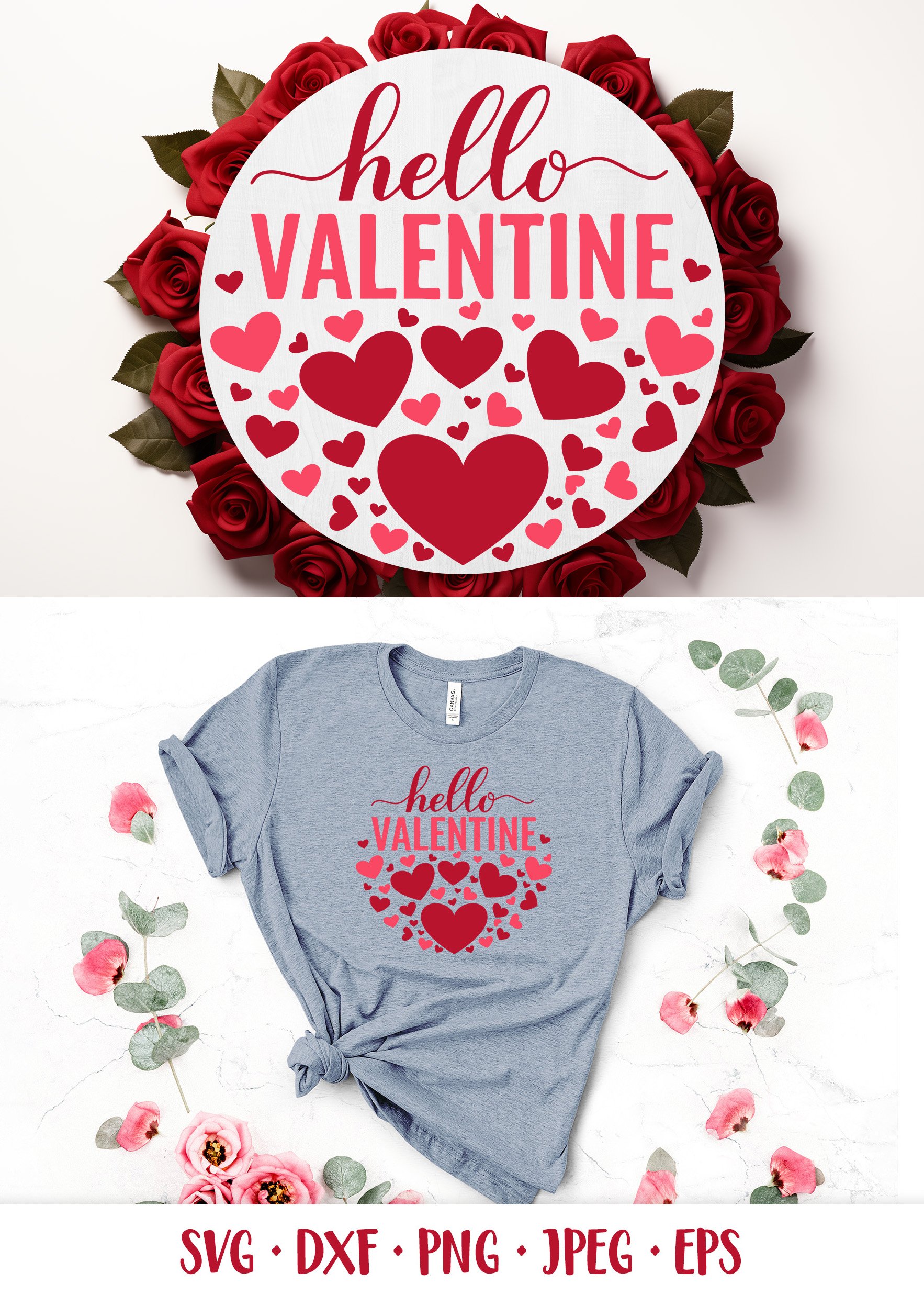 Hello Valentine SVG. Valentines Day quote round door sign