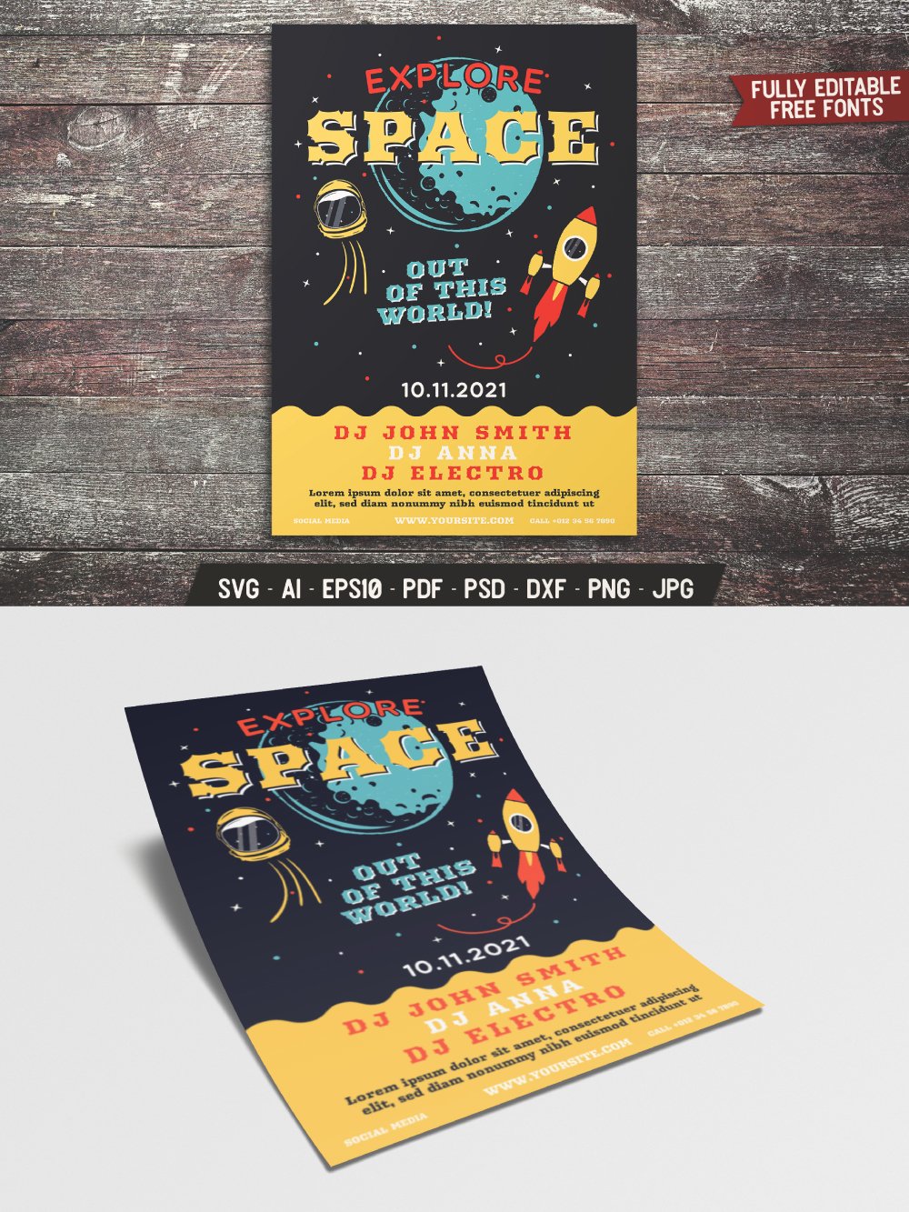 Space Explorer Flyer SVG Template Science Card DXF PNG
