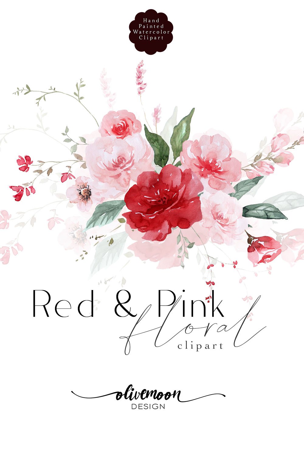Red Blush Flowers Clipart Floral Bouquets Spring Summer PNG
