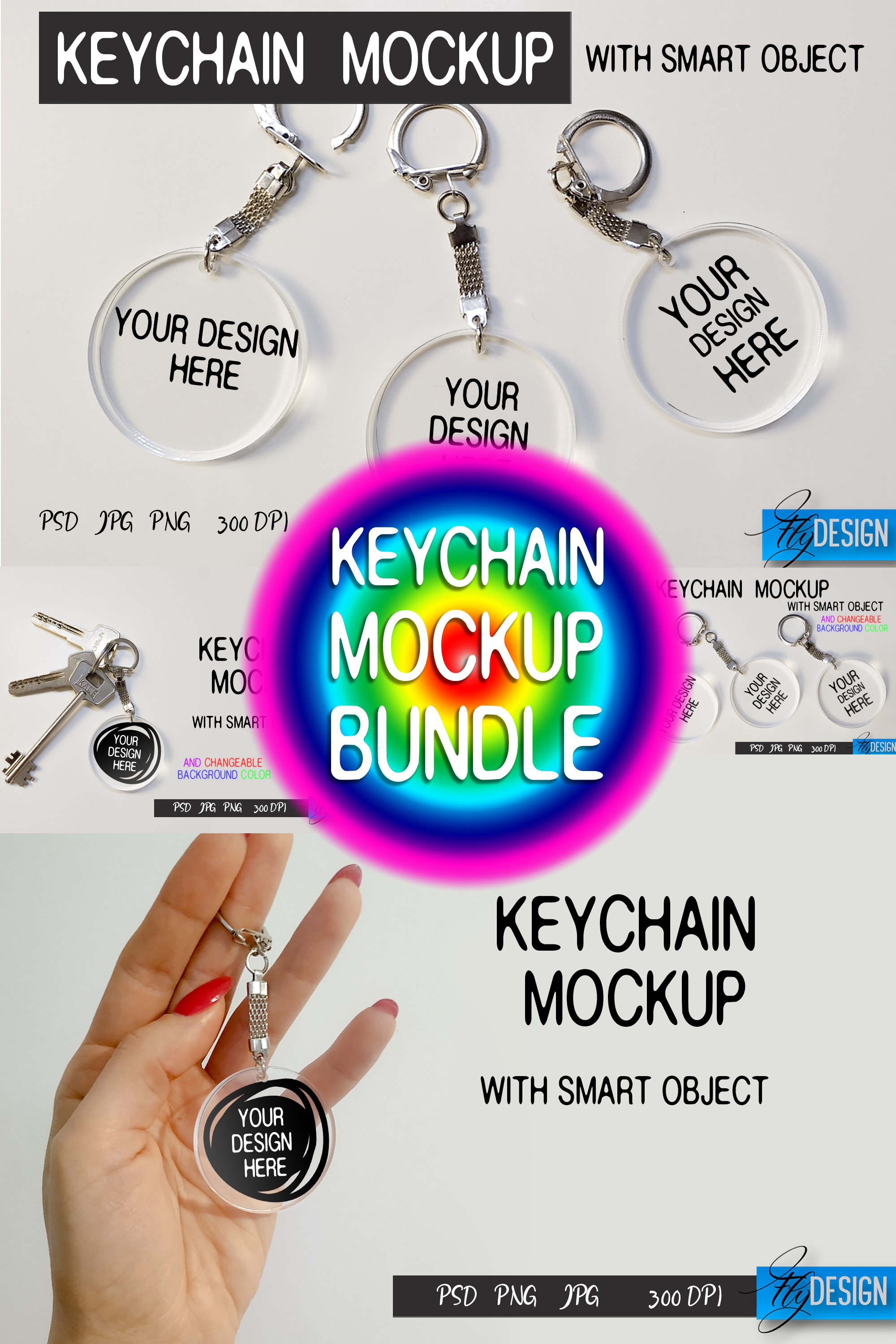 Round Keychain Mockup. Mockup bundle. Flat Lay. Smart Object