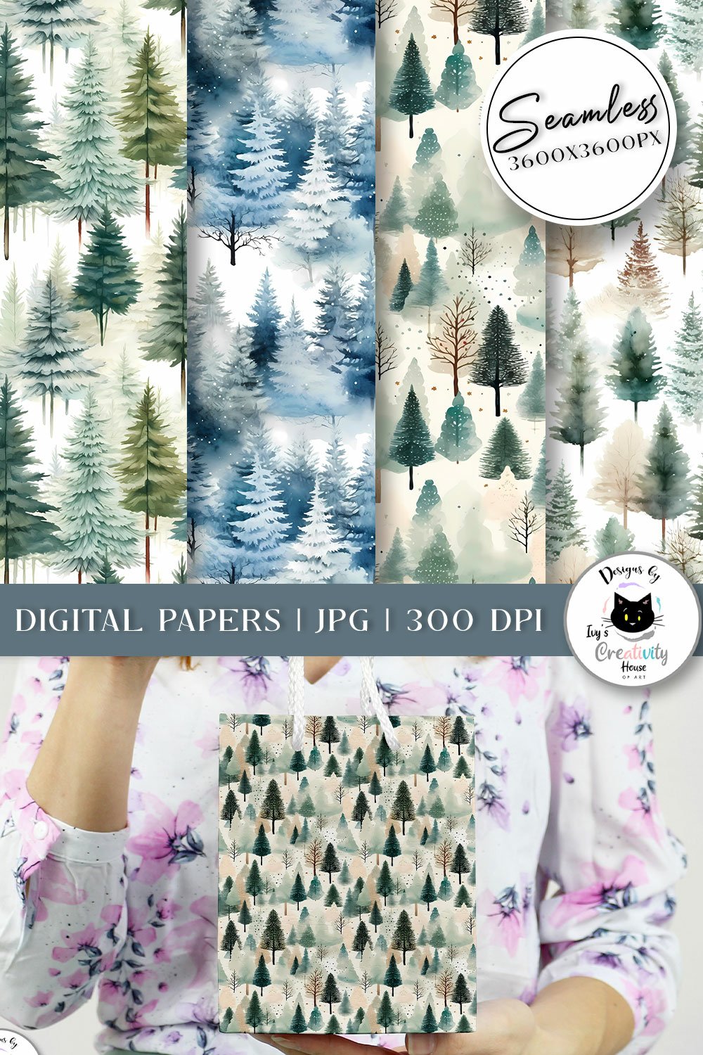 Pine Tree Digital Paper Pack | Seamless Winter Digital Paper