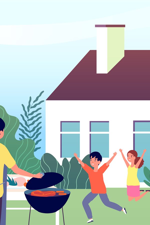 Picnic time. Garden bbq party. Family backyard barbecue cook