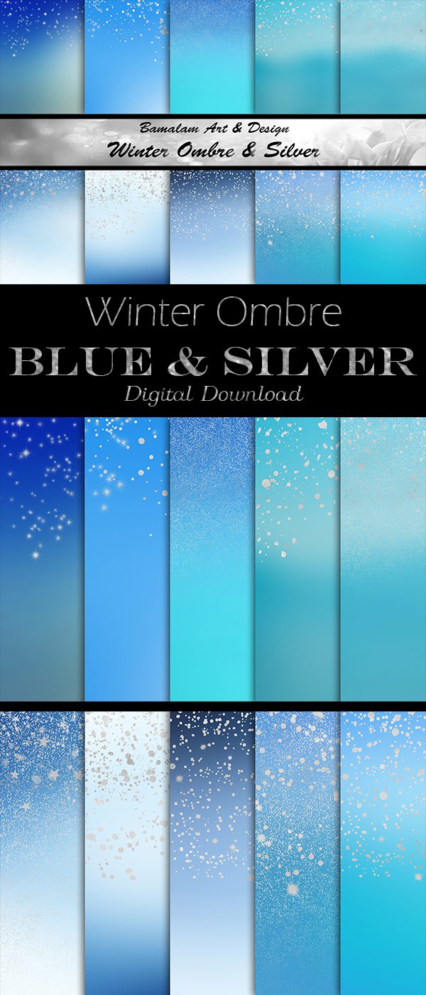 Winter Ombre & Silver Backgrounds