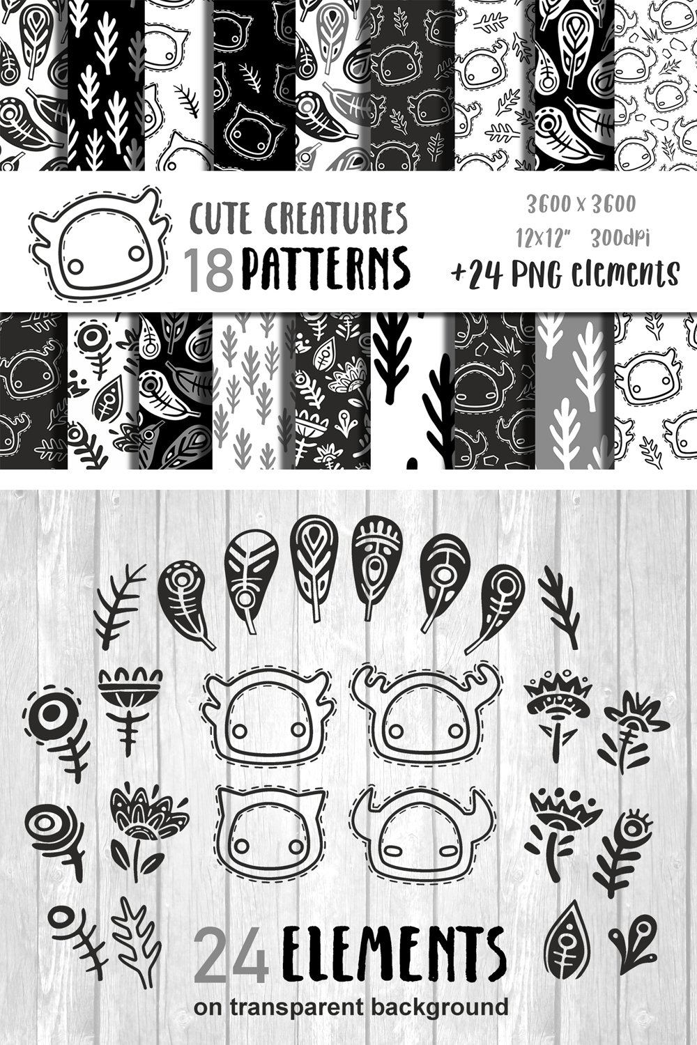 Cute pattern Black and white seamless patterns for baby room