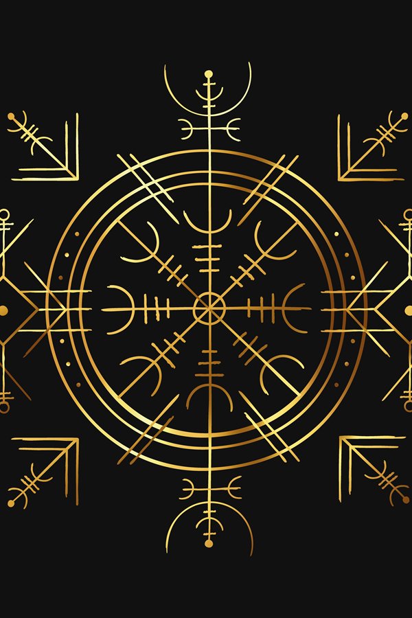 Viking magic symbol. Golden esoteric ornament, norse compass