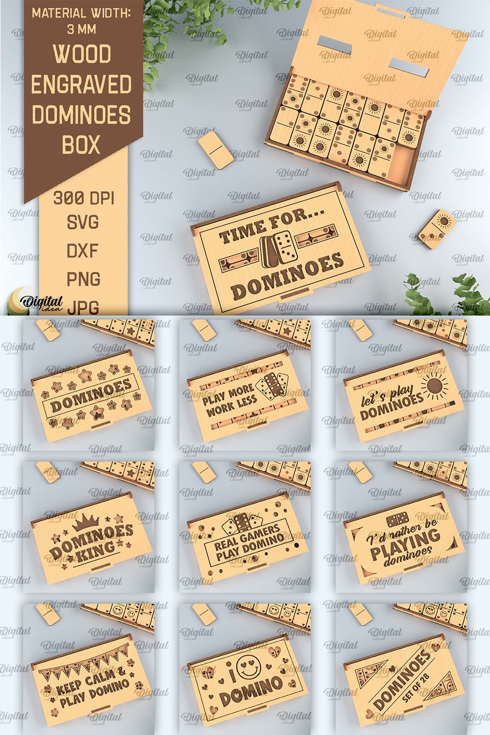 Wooden Domino Boxes Laser Cut. Domino Set With Gift Box SVG