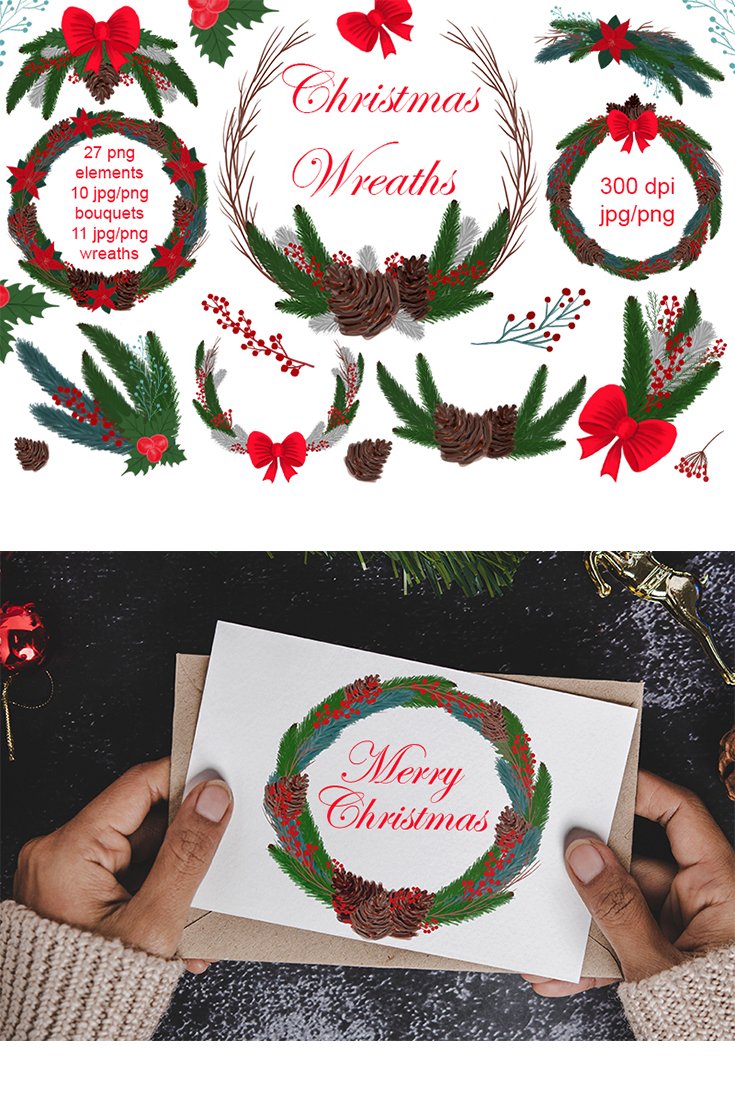 Christmas. Wreath set. Holiday Clipart.