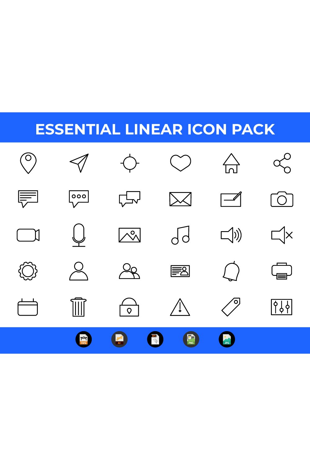 30 Linear Essential Icon Pack Vector Illustrations