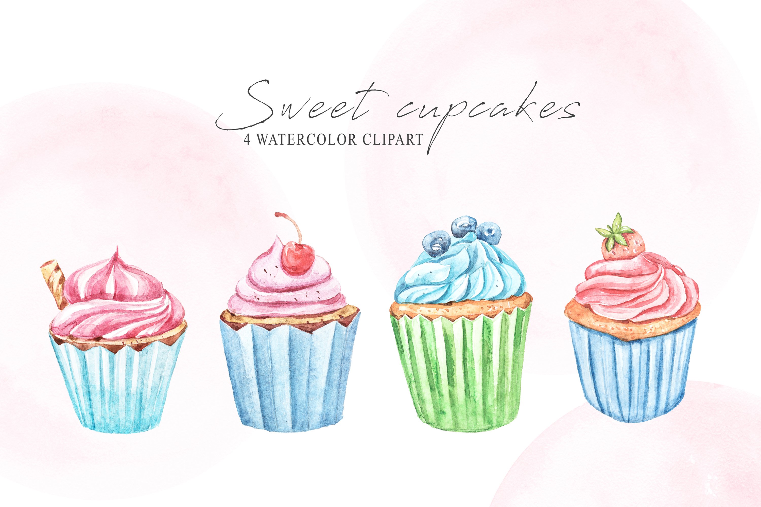 Watercolor cupcakes clipart. Baking png digital illustration