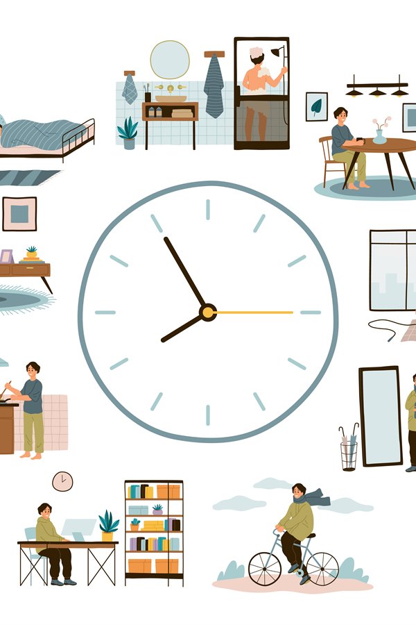 Man daily schedule. Lifestyle activities temporal distributi