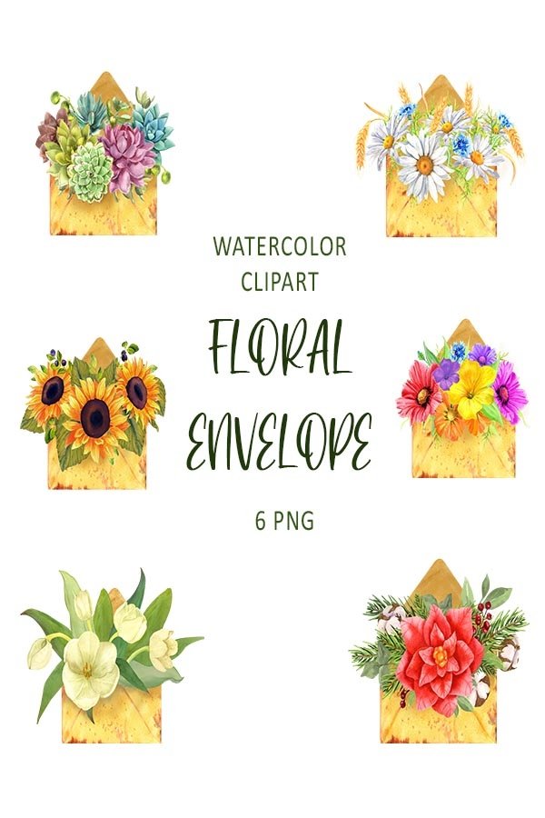 Vintage floral envelope watercolor clipart Flower (1711235)