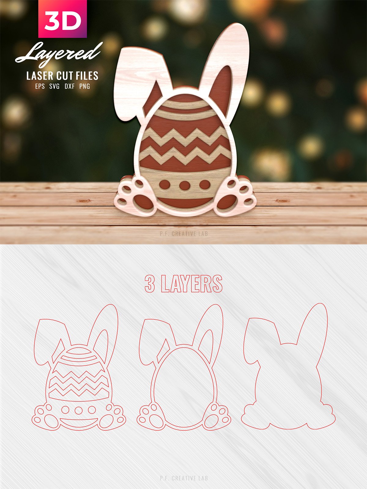 3D Layered Easter Bunny Egg SVG Clipart
