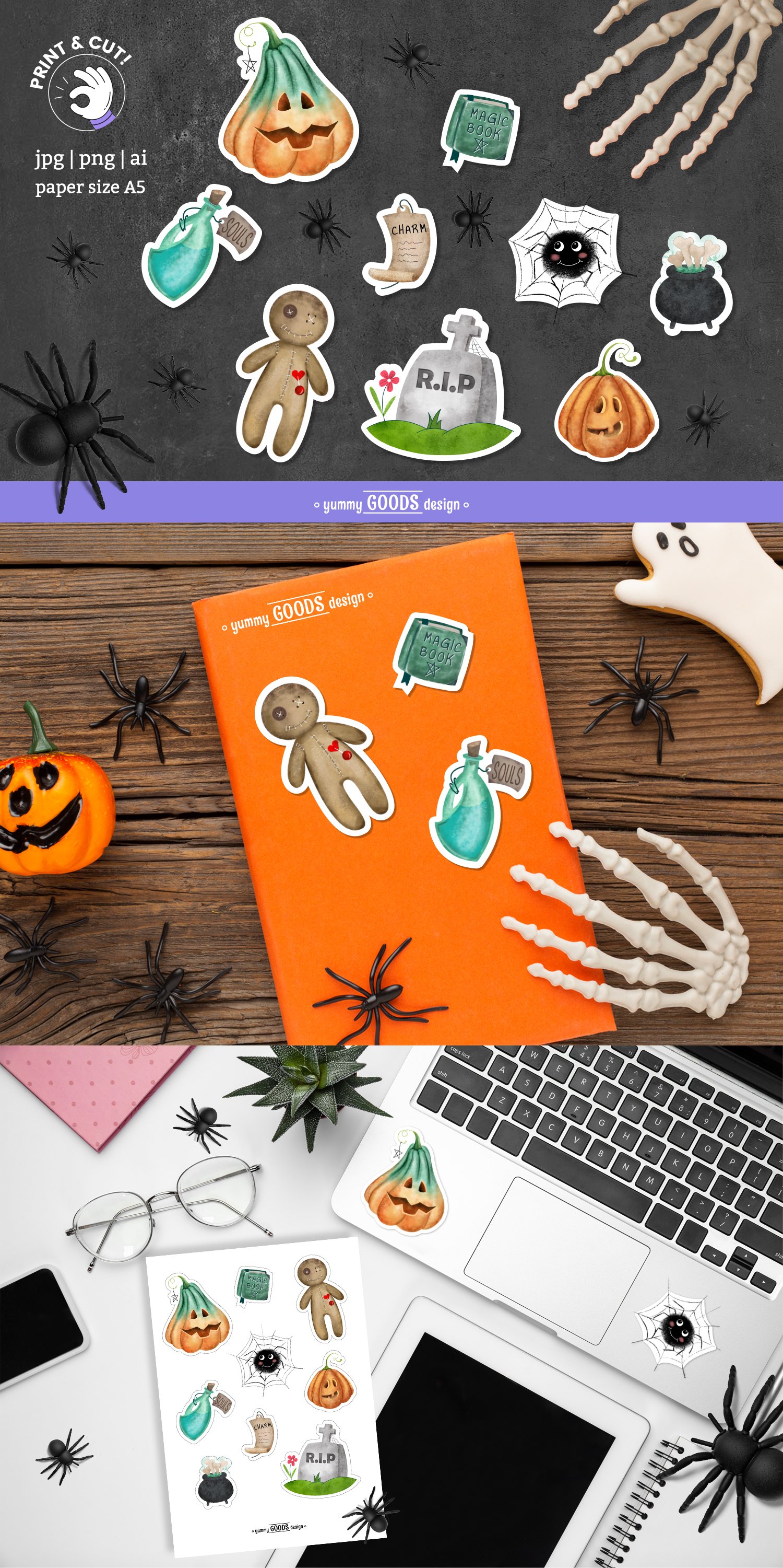Halloween Pumpkin Character. Spooky Printable Stickers