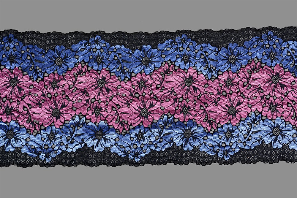 pink blue straight strip of lace fabric. Texture for websi