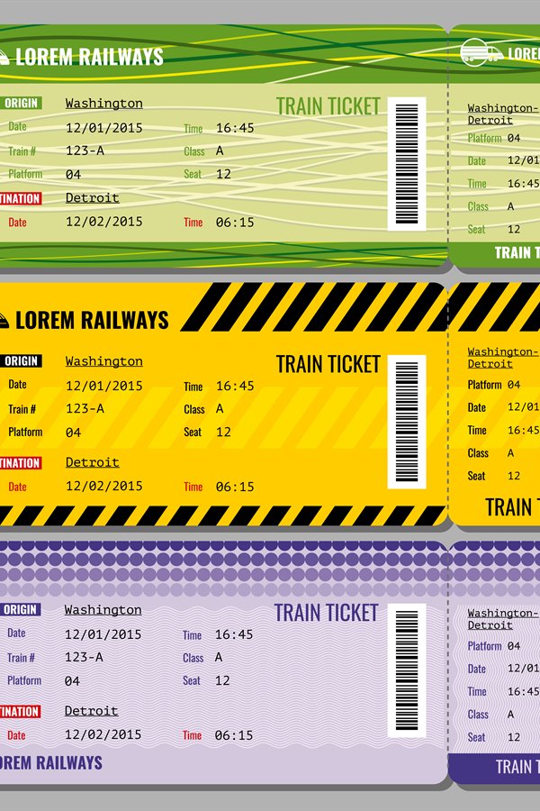 Train vintage travel tickets vector set