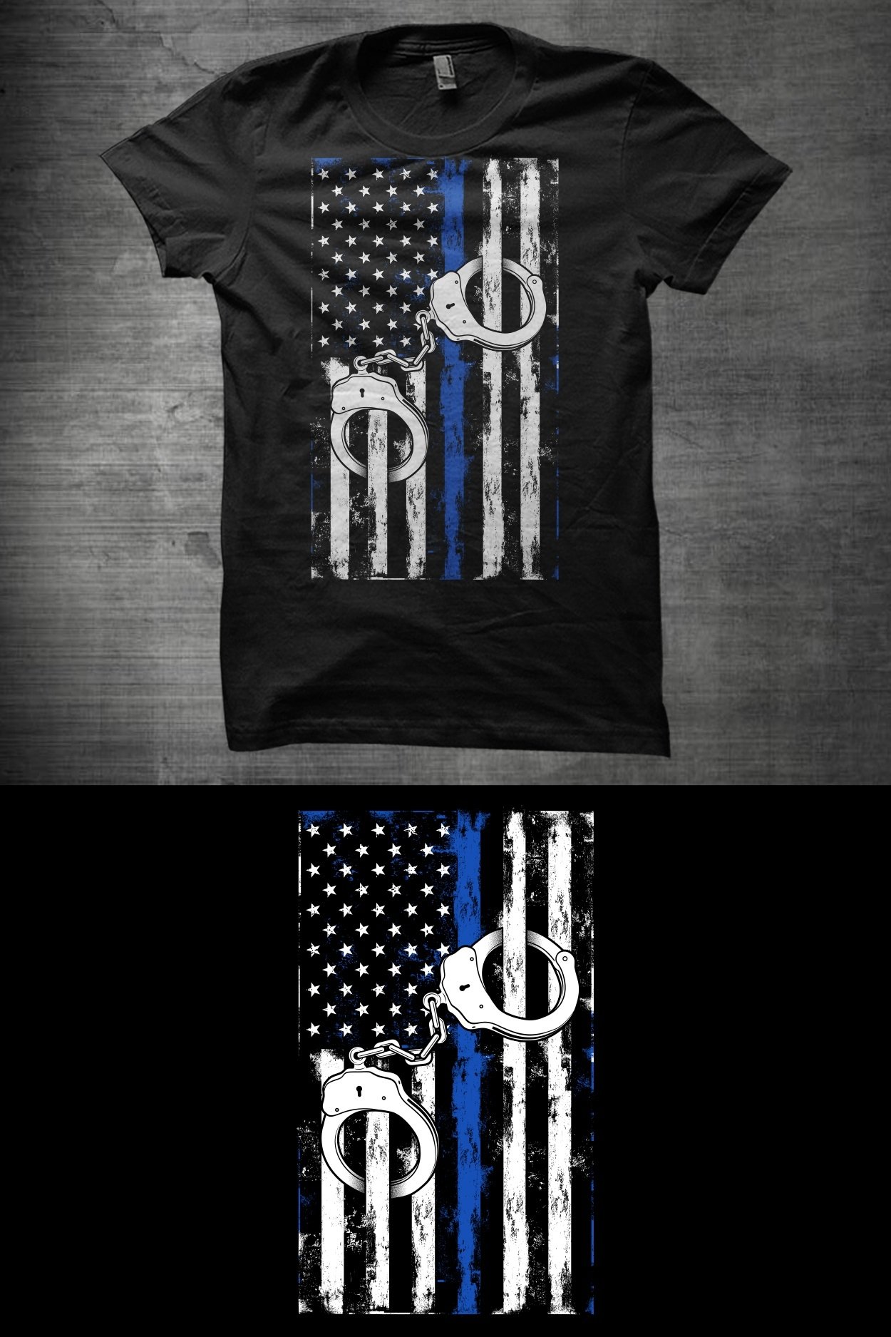 Illustration USA Police Flag With Hand Cuffs