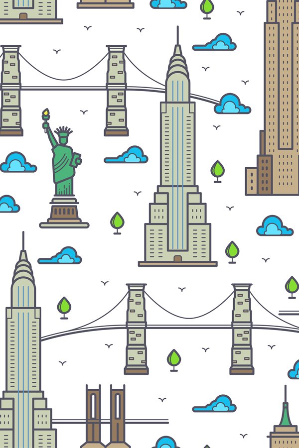 New York bridges, skyscrapers seamless pattern