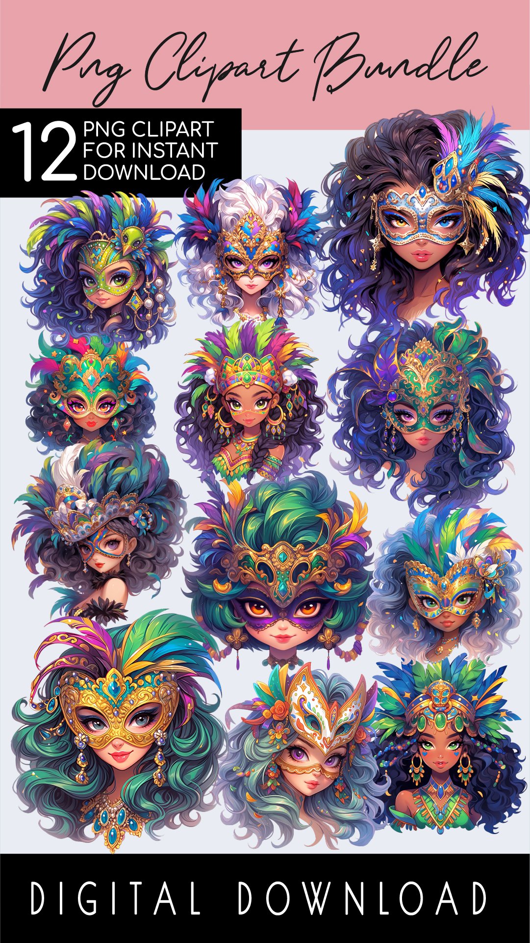 Mardi Gras Girl Clipart Bundle Mardi Gras Sublimation Png