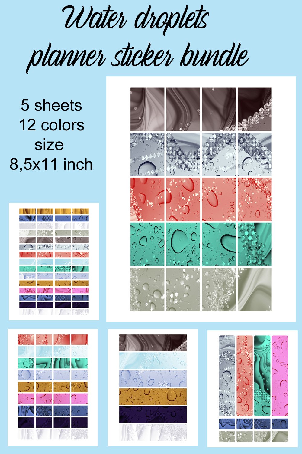 Water droplets planner sticker bundle