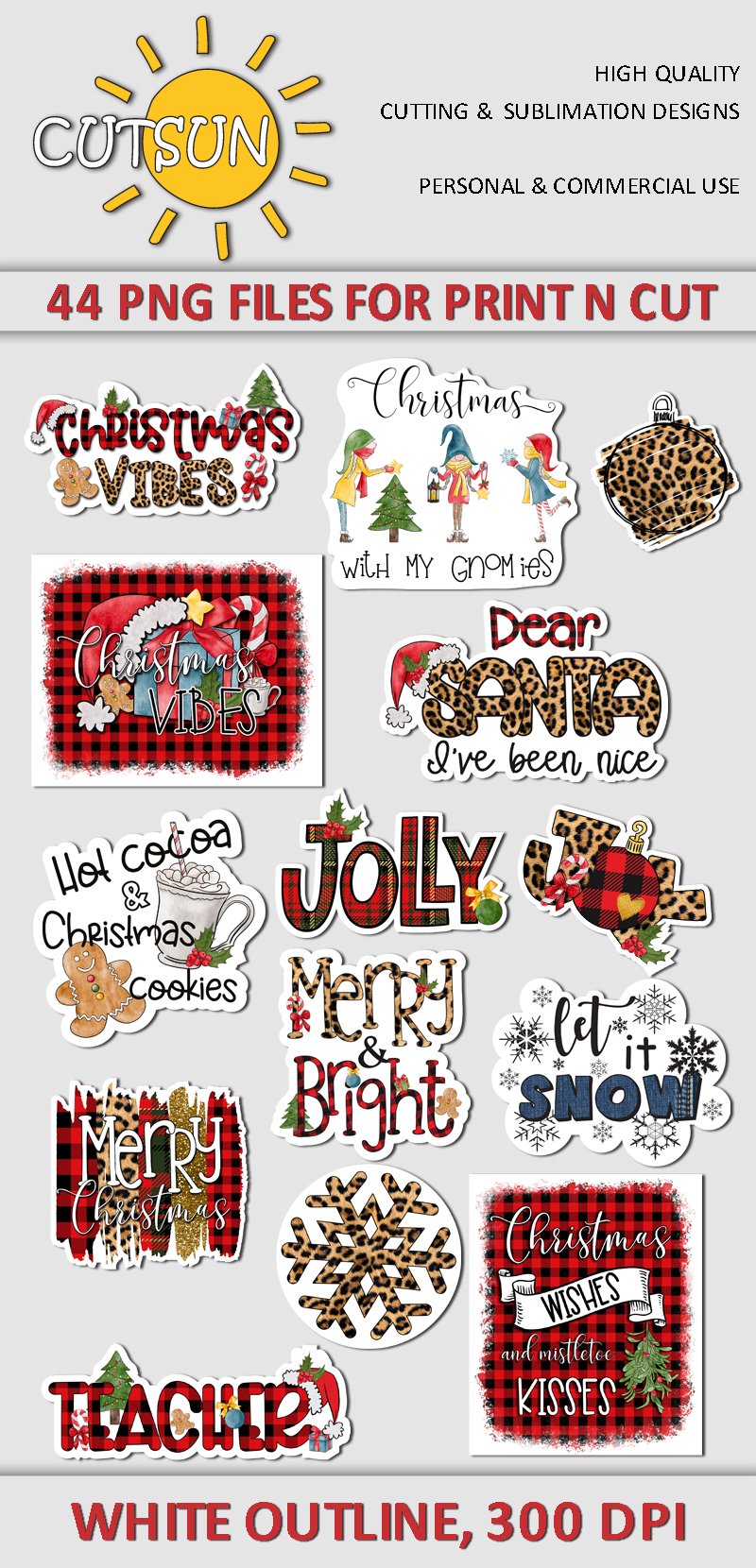 Printable Christmas Stickers bundle 44 designs