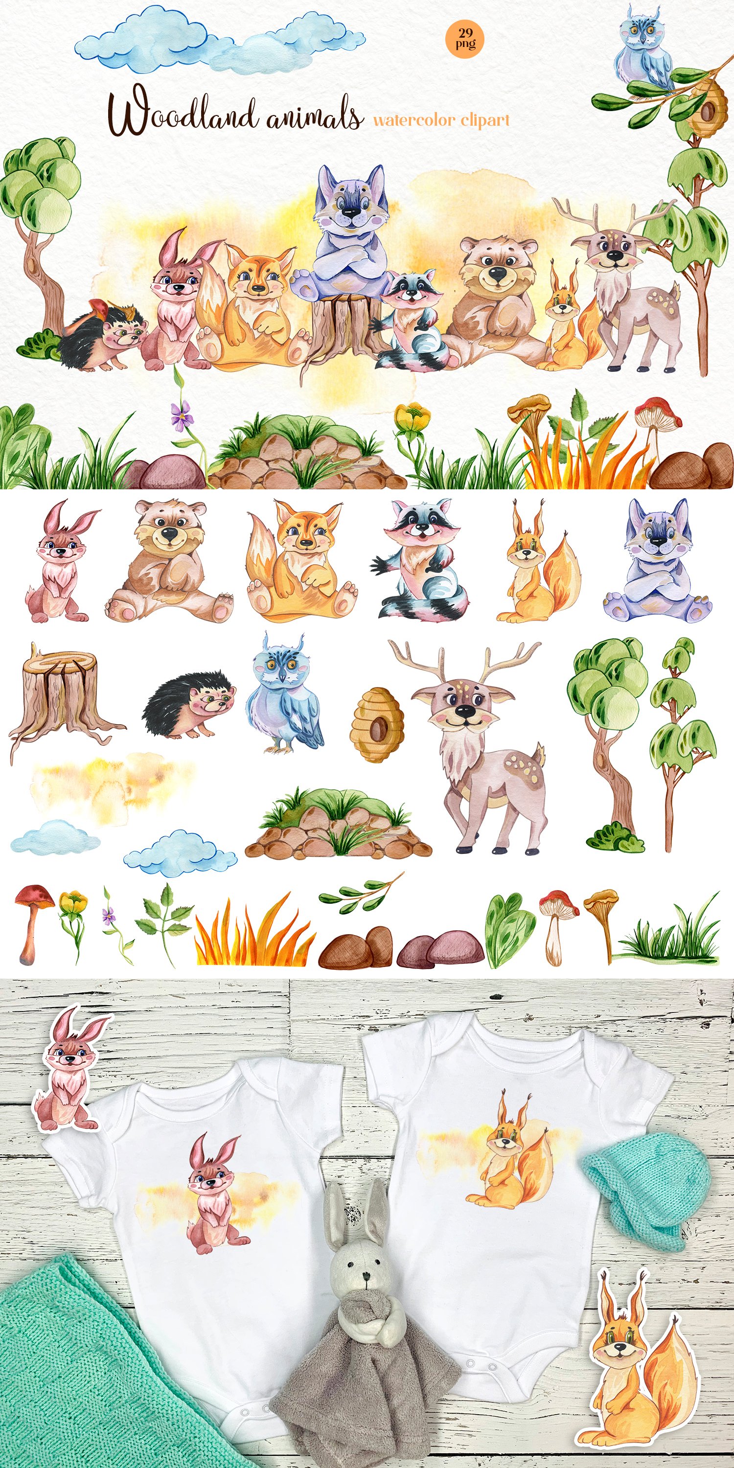 Woodland animals clipart. Forest cute baby animals (2165961)