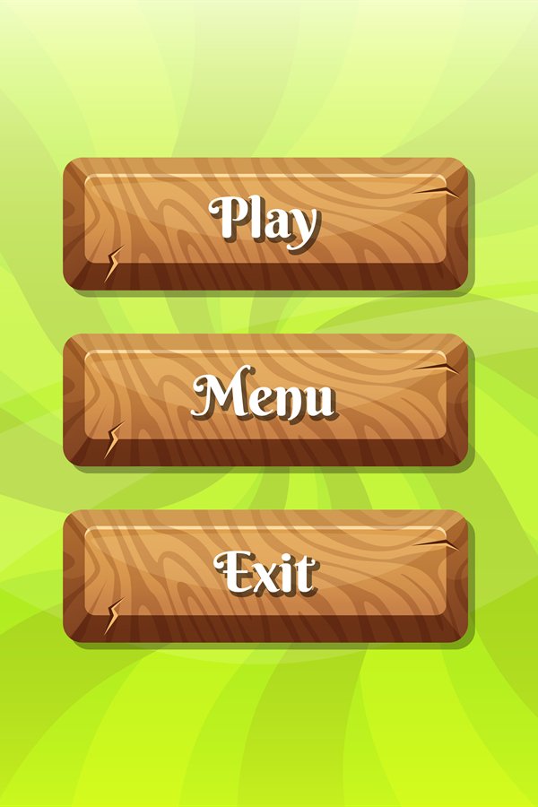 Vector cartoon style wooden buttons with text for (784729)