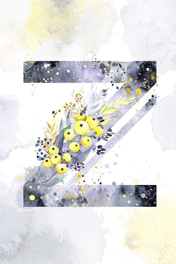 Watercolor Letter, Monogram Z. Sublimation Design. JPG, PNG.