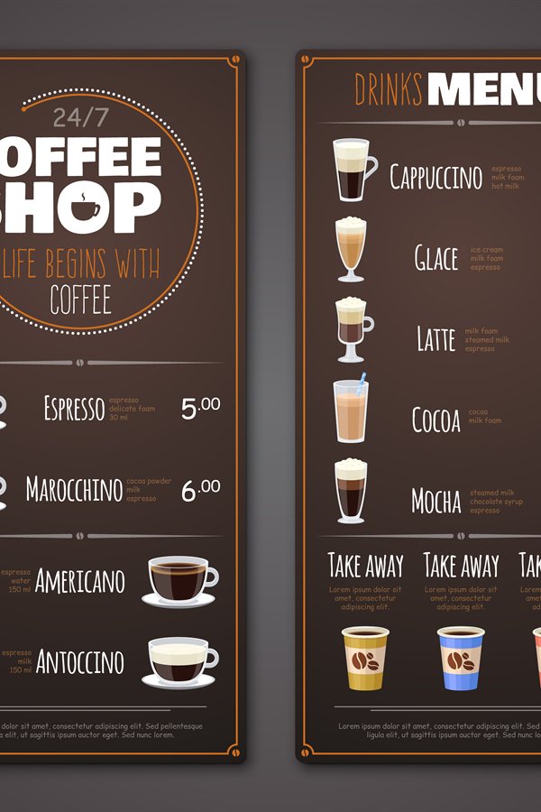 Coffee shop menu vector design template