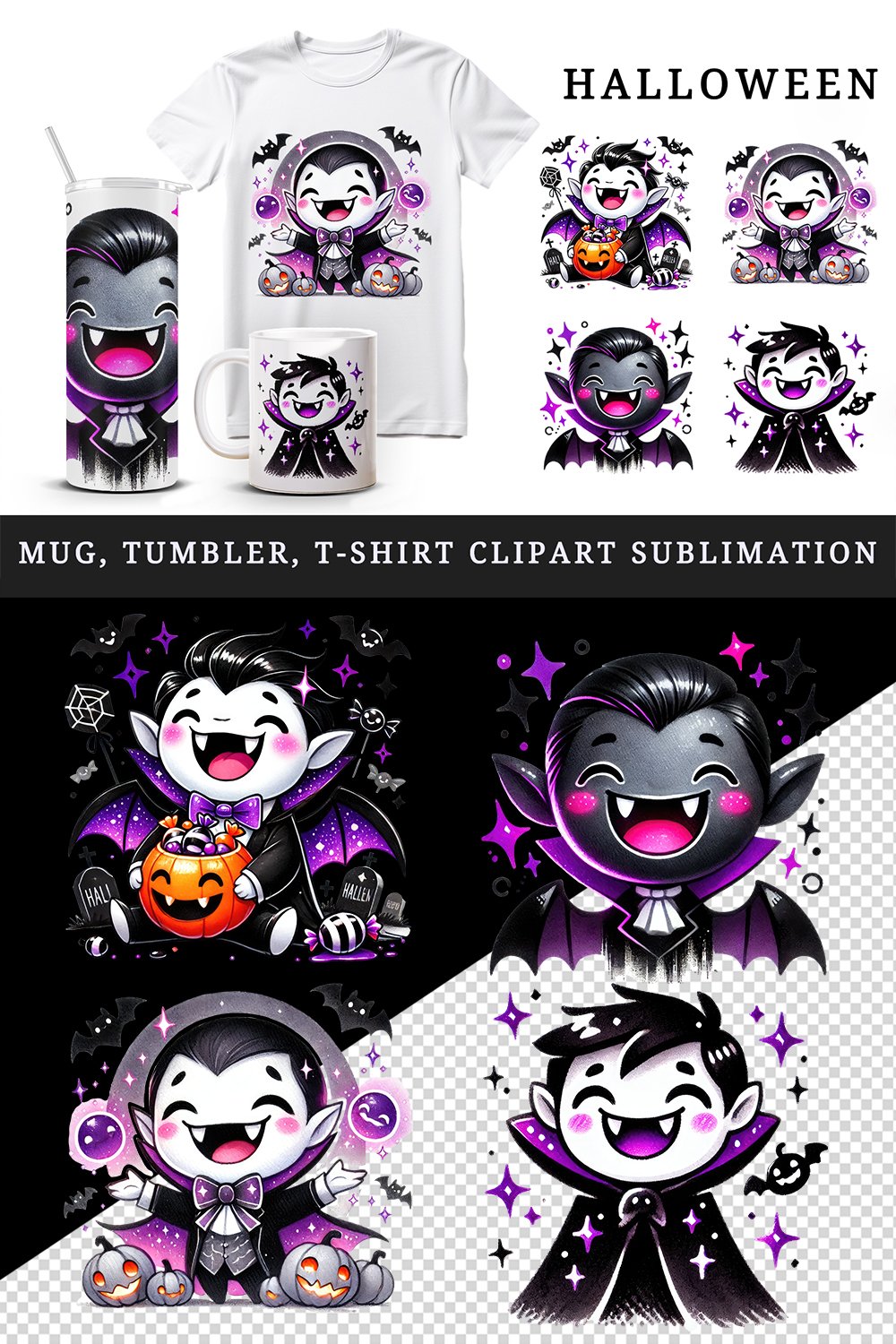 Halloween vampire tumbler mug wrap clipart sublimation png
