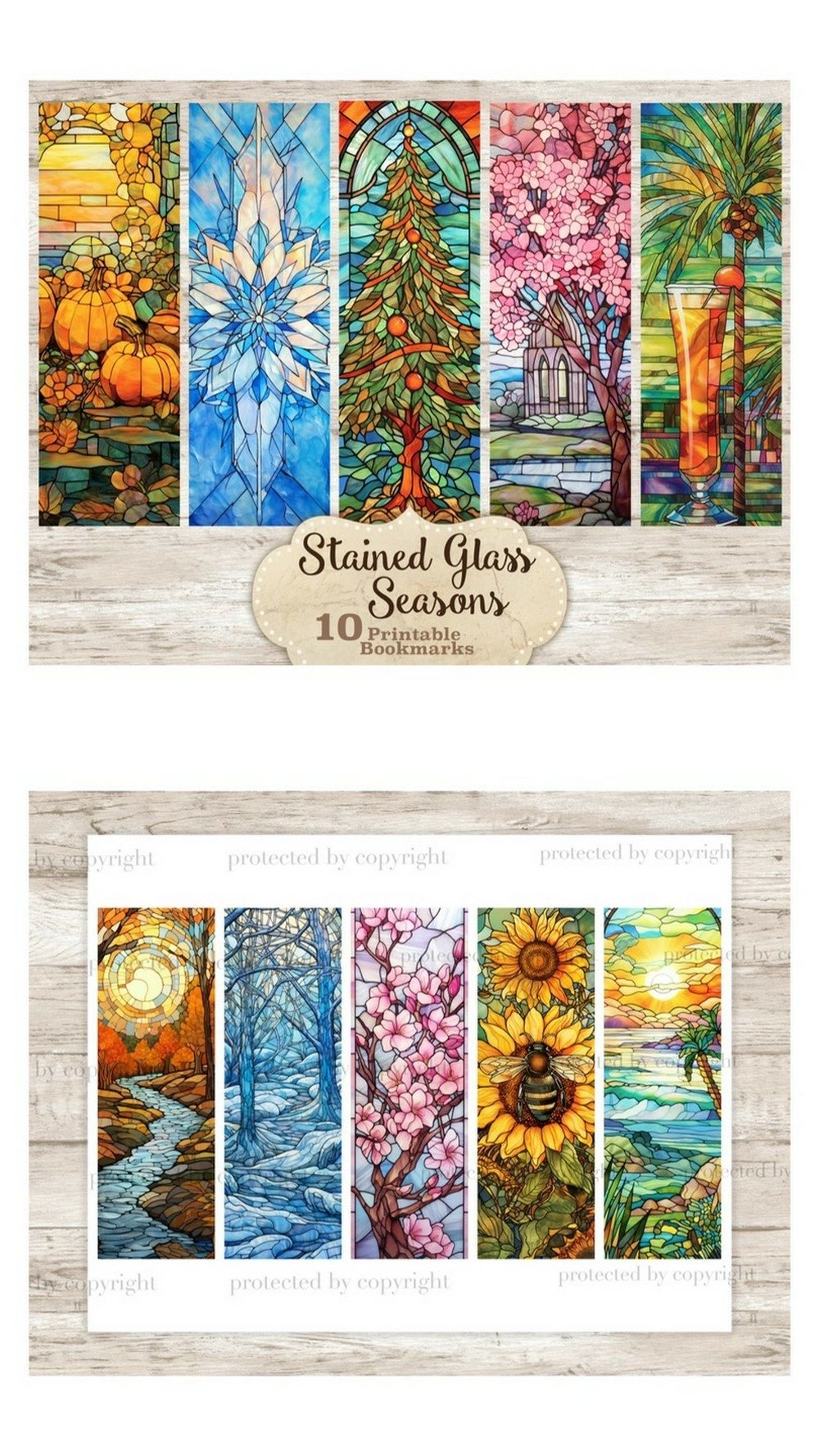 Stained Glass Seasons Bookmarks | Bookmarks Bundle