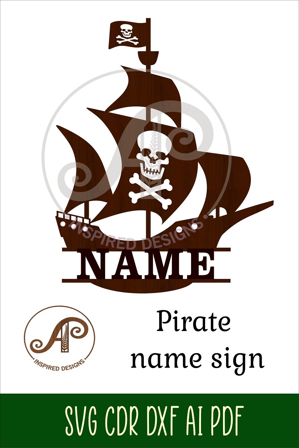 Pirate ship theme Name sign svg laser cut template