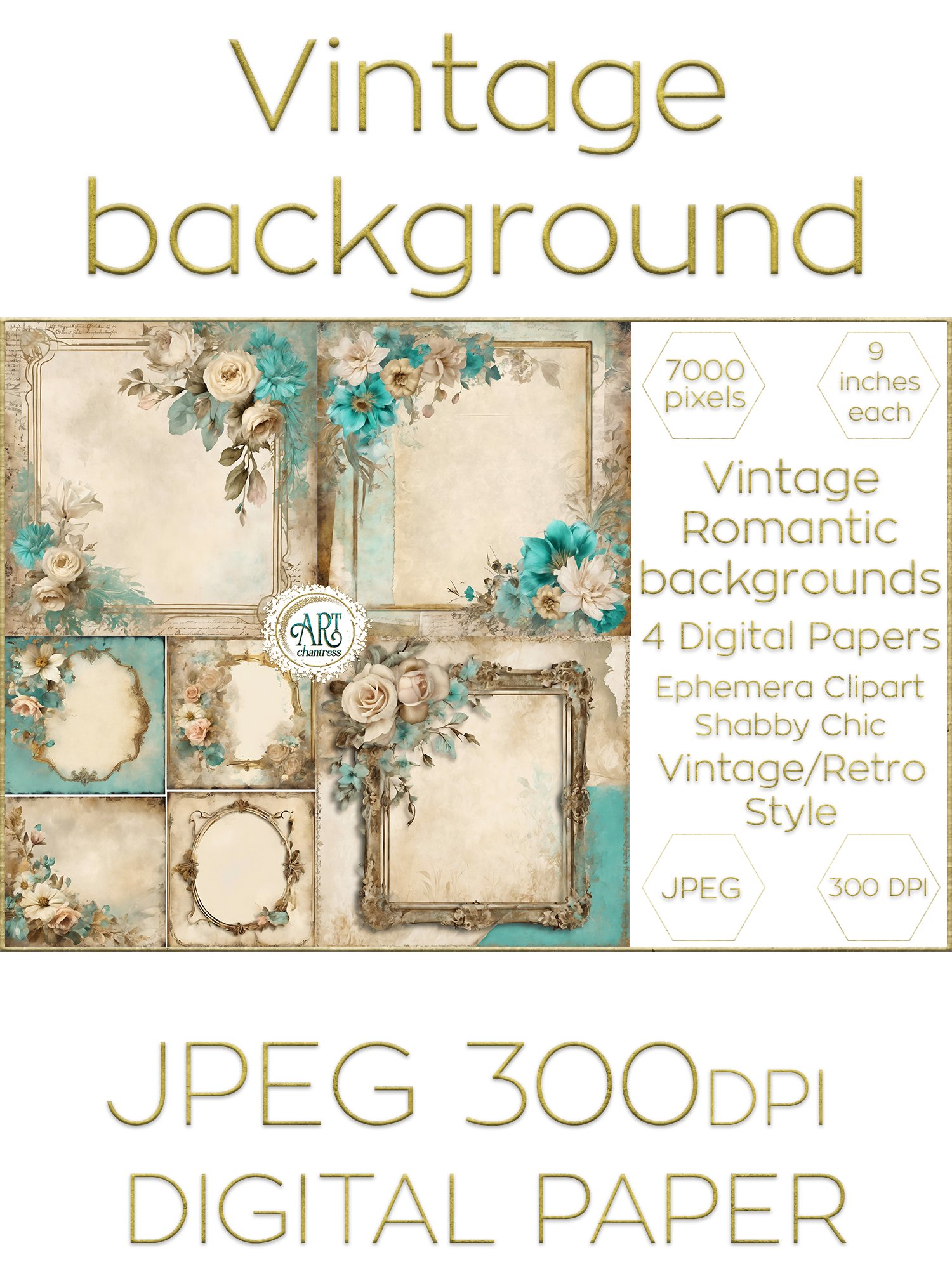 Watercolor Vintage Pastel Cyan Digital Paper Shabby Chic