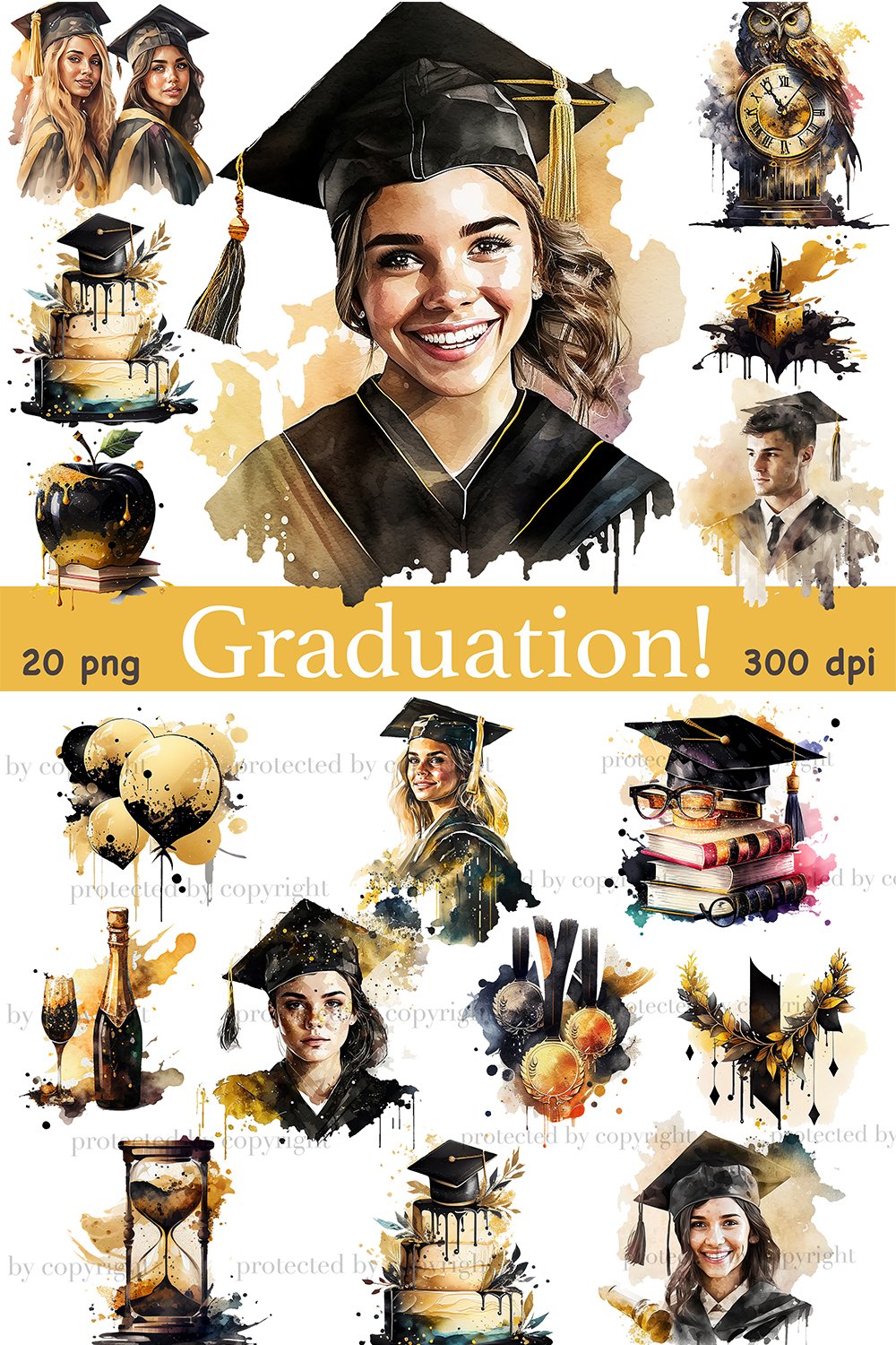 Graduation Clipart Bundle | Watercolor Digital Image
